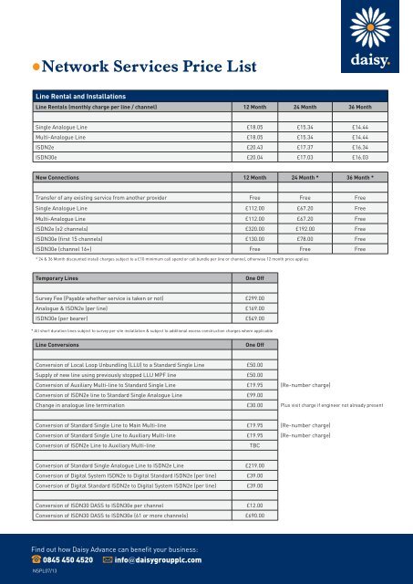 Network Services Price List - Daisy Group PLC