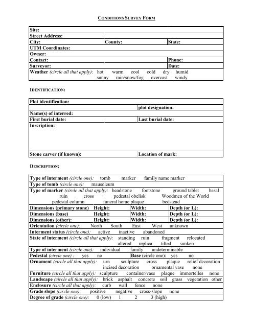 Cemetery Conditions Assessment Form