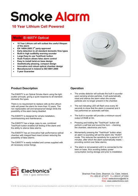 Ei605TY - Optical with 10 Year Battery - Ei Electronics