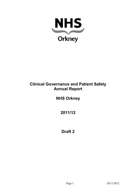 Clinical Governance and Patient Safety Annual Report NHS Orkney ...