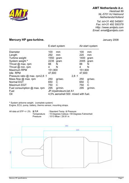 AMT Netherlands b.v. Mercury HP gas-turbine. - Jet-Tech