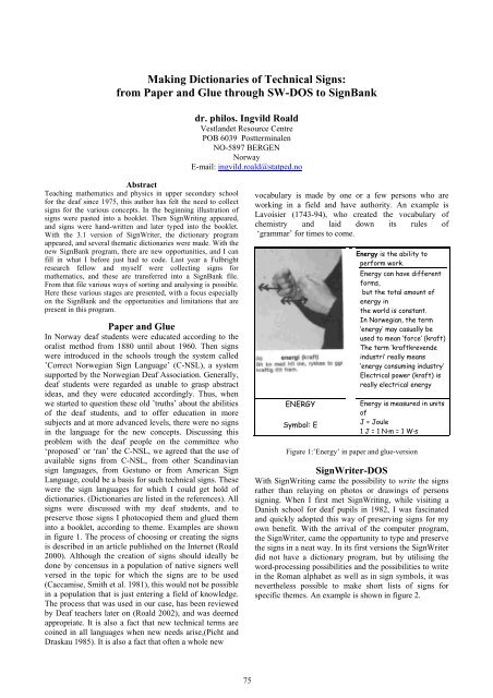 MAKING DICTIONARIES OF TECHNICAL SIGNS ... - Sign Writing