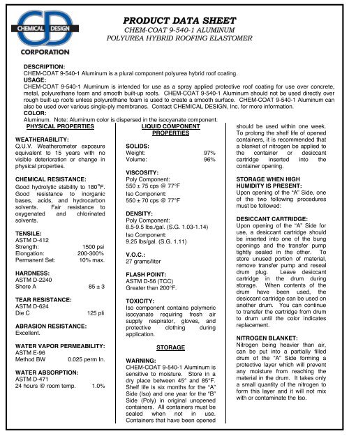 Polyurea Hybrid Roofing Elastomer Product Data Sheet - Chemical ...