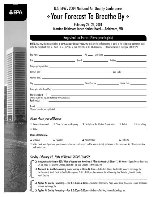 US EPA 2004 National Air Wuality Conference Registration Form