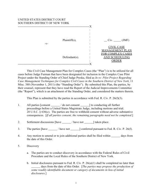 case management plan and scheduling order for ... - SDNY Blog