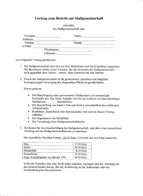 Vertrag zum Beitritt zur Stallgemeinschaft