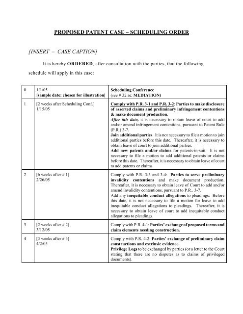 proposed patent case â scheduling order - Southern District of Texas
