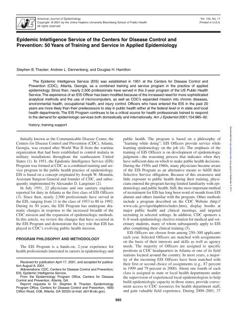 Epidemic Intelligence Service of the Centers for Disease ... - Library