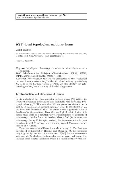 K(1)-local topological modular forms - Ruhr-Universität Bochum