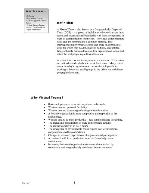 1 Definition Why Virtual Teams?