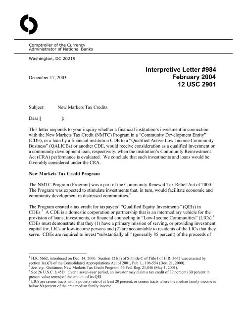 Interpretive Letter 984 - OCC