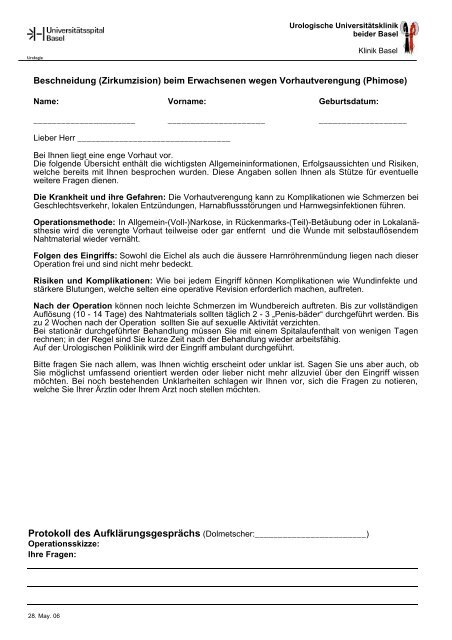 Beschneidung (Zirkumzision) - Urologische Klinik Basel