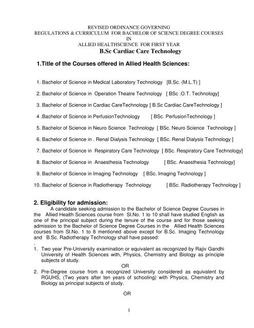 B.Sc Cardiac Care Technology - Rajiv Gandhi University of Health ...