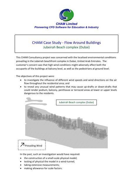 CHAM Case Study - Flow Around Buildings, Jubeirah Beach complex