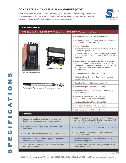 Concrete Thickness Gauges (Specifications) - Olson Instruments, Inc.