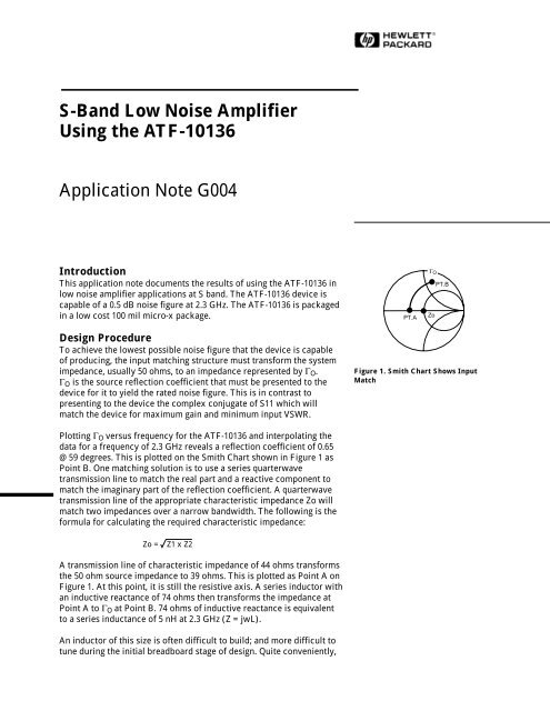 S-Band Low Noise Amplifiers ATF-10136, ATF-13284