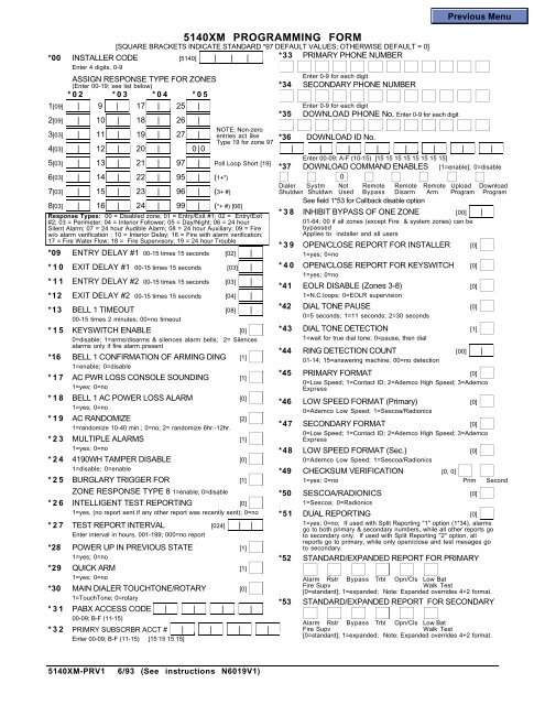5140XM PROGRAMMING FORM - Info-techs.com