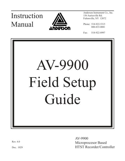Field Setup Guide - Anderson Instrument Co.