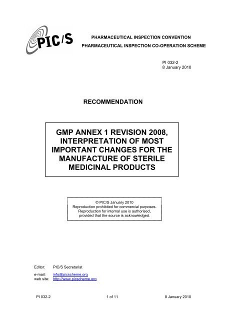gmp annex 1 revision 2008, interpretation of most important ... - PIC/S