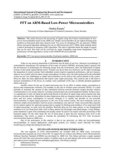 Fft On Arm Based Low Power Microcontrollers Ijerd