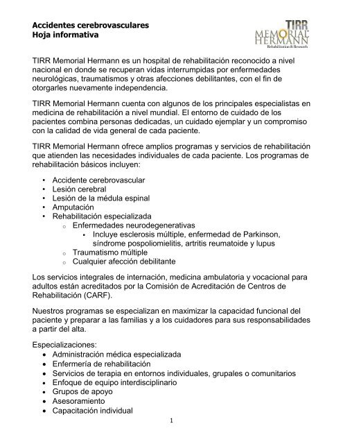 Hoja informativa del programa para accidentes cerebrovasculares