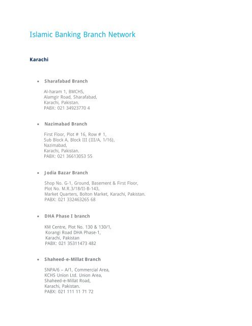 Islamic Banking Branch Network - Faysal Bank