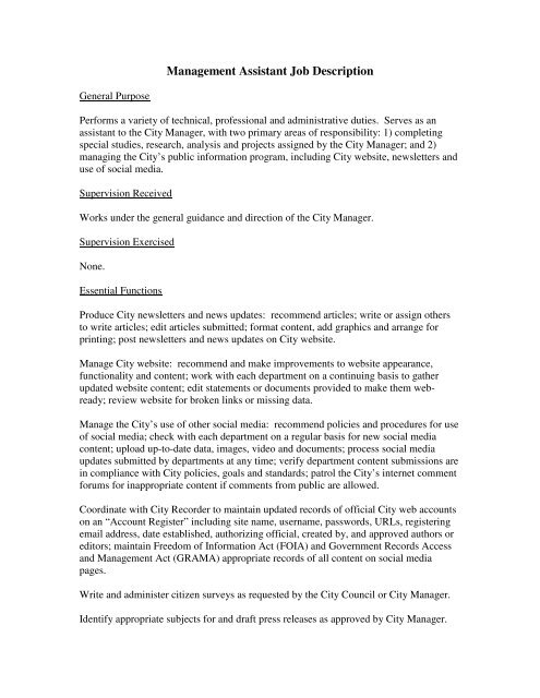 Management Assistant Job Description The Official Centerville City management-assistant-job-description-the-official-centerville-city