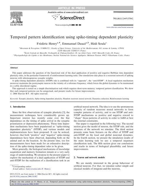 Temporal pattern identification using spike-timing ... - XDR.COM
