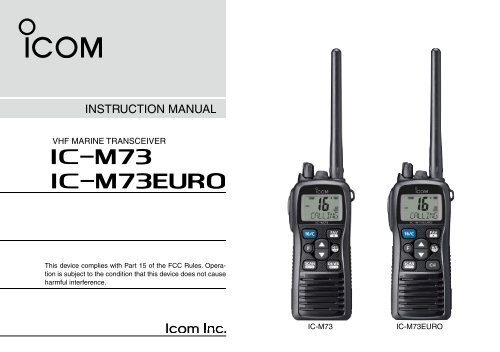IC-M73/M73EURO Instruction Manual - Icom Australia