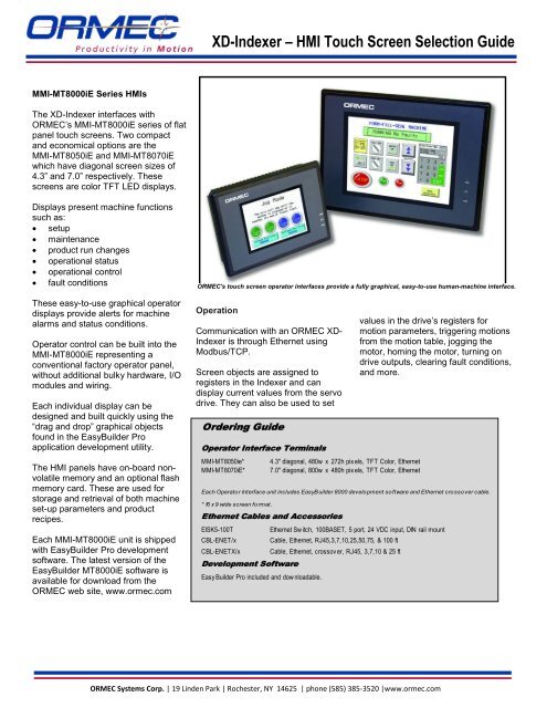 Indexer HMI Selection Guide - Product Specification