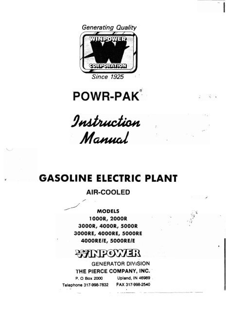 POWR-PAK 4000-R Operators Manual - Winco Generators