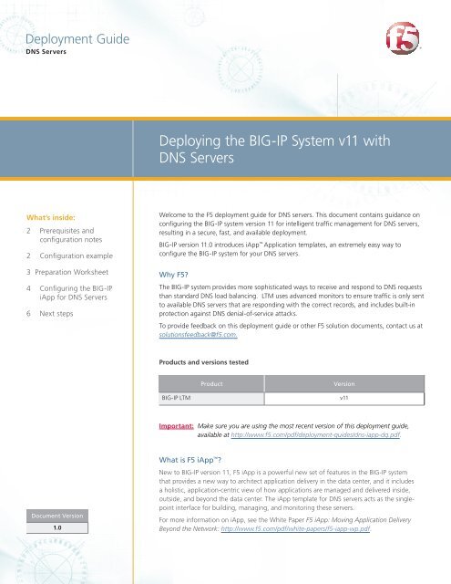Deploying the BIG-IP System v11 with DNS Servers - F5 Networks