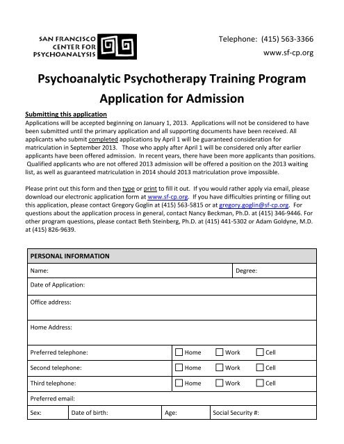 Application - San Francisco Center for Psychoanalysis