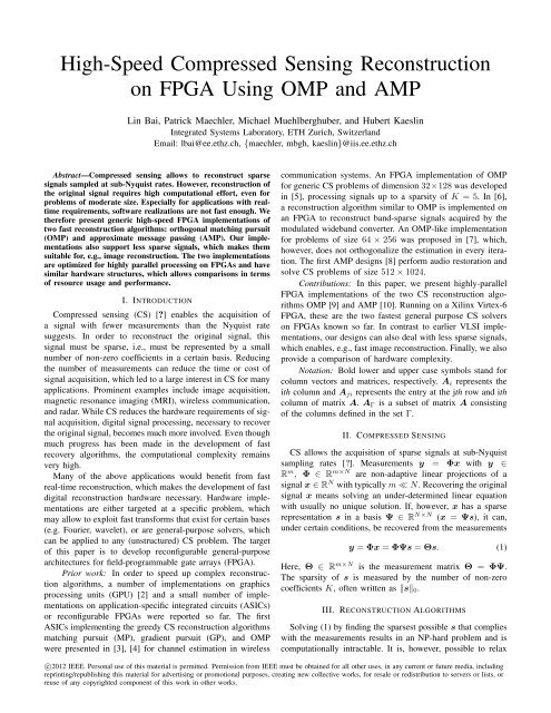 High-Speed Compressed Sensing Reconstruction on FPGA Using ...