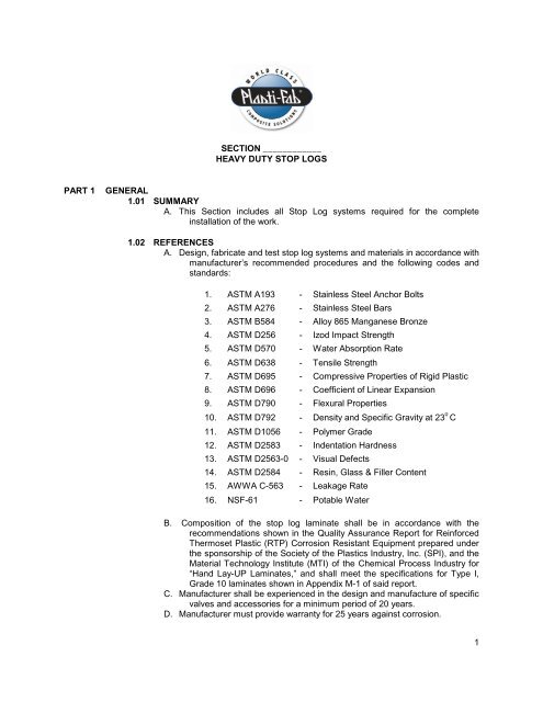 Heavy Duty Stop Log Specs.pdf - Plasti-Fab, Inc.
