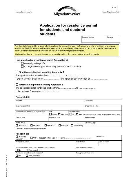 Application for residence permit for students and ... - Migrationsverket