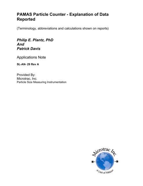 PAMAS Particle Counter - Explanation of Data ... - Microtrac, Inc.