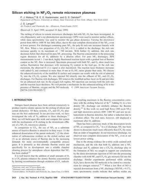 Silicon etching in NF3/O2 remote microwave plasmas