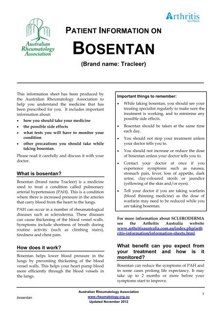 BOSENTAN - Australian Rheumatology Association