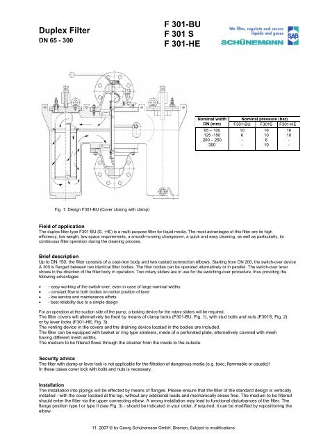 Duplex Filter F 301-BU F 301 S F 301-HE - SAB