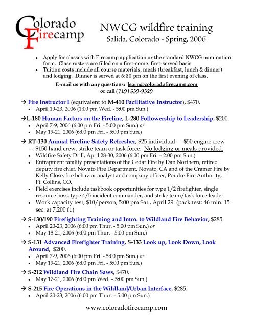 NWCG wildfire training - Colorado Firecamp