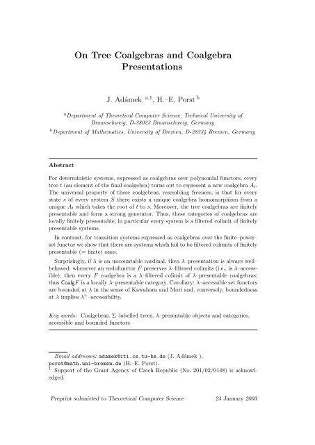 On Tree Coalgebras and Coalgebra Presentations