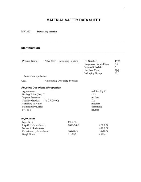 MSDS DW 302 - Sierra (Aust)