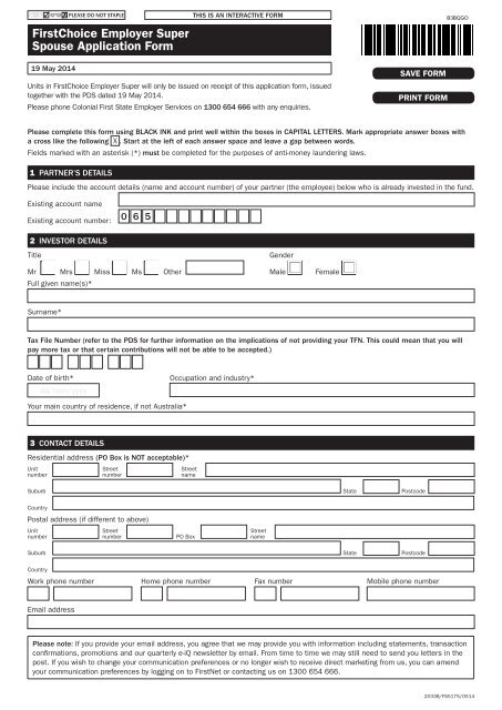 Spouse Application - Colonial First State