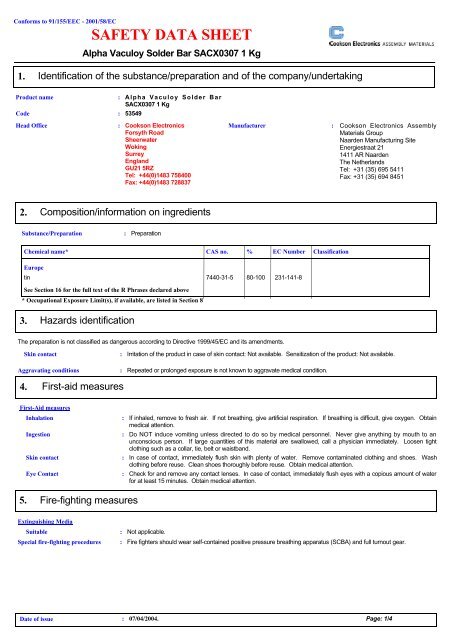 7378 Alpha Vaculoy Solder Bar SACX0307 1 Kg - The Solder ...