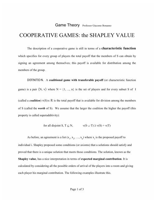 Cooperative Games The Shapley Value