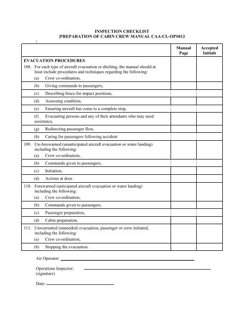 |INSPECTION CHECKLIST|PRE
