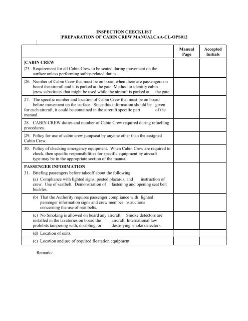 |INSPECTION CHECKLIST|PRE