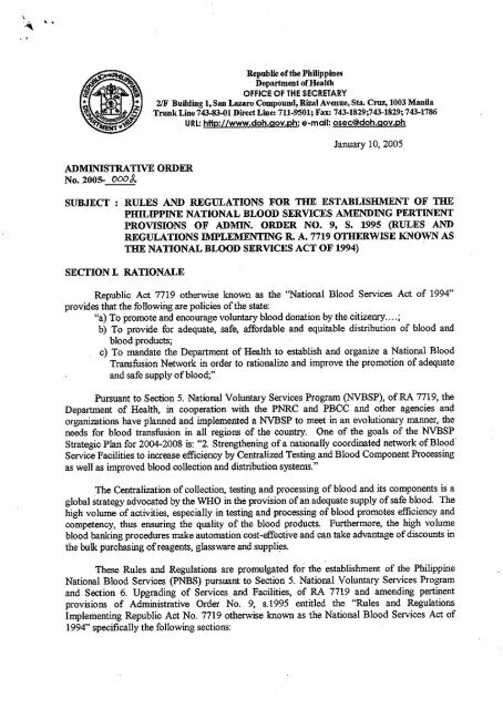 Administrative Order No. 2005-0002 - DOH