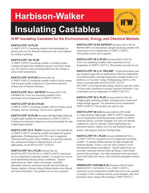 Harbison-Walker Insulating Castables for the ... - jjmedina.com.ec